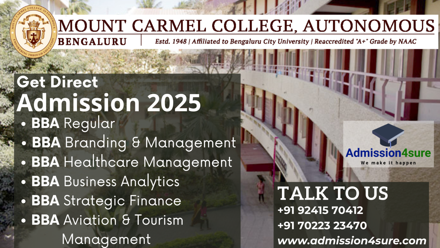 get direct admission in BBA under management quota at mount carmel ...