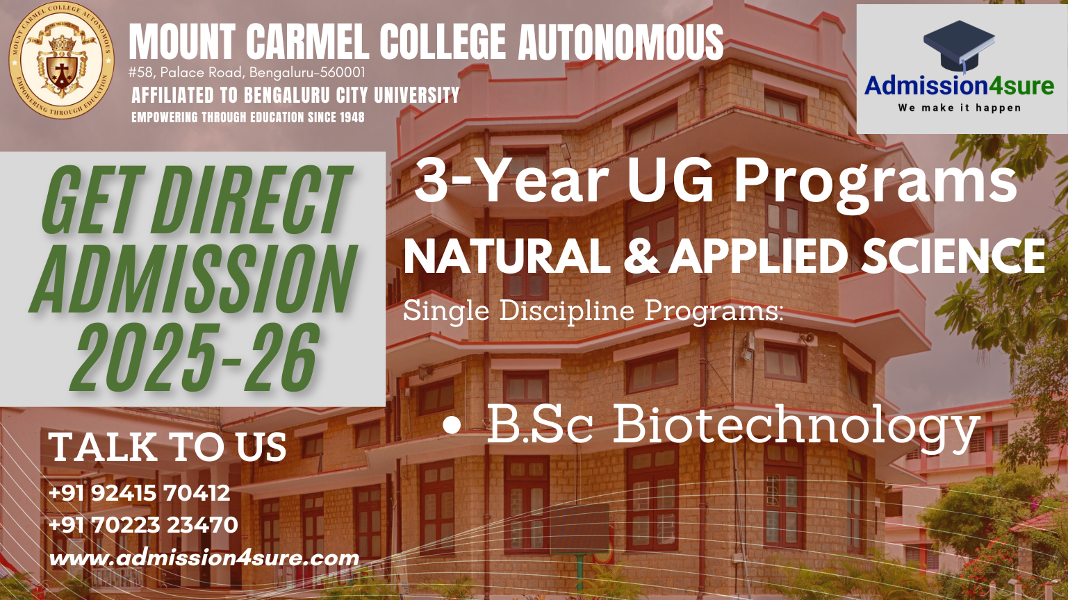 get direct admission in (b.sc) at Mount Carmel College Autonomous ...